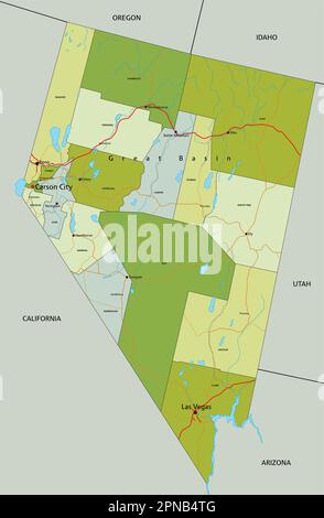 Nevada - Highly detailed editable political map with labeling Stock ...