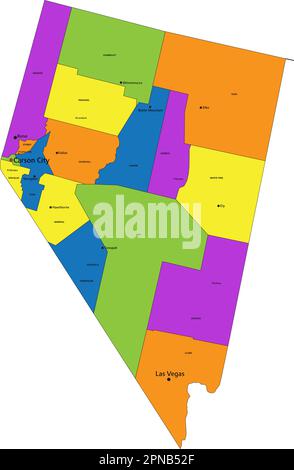 Colorful Nevada political map with clearly labeled, separated layers ...