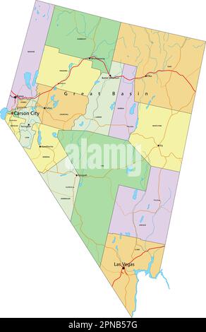 Nevada - Highly detailed editable political map with labeling Stock ...