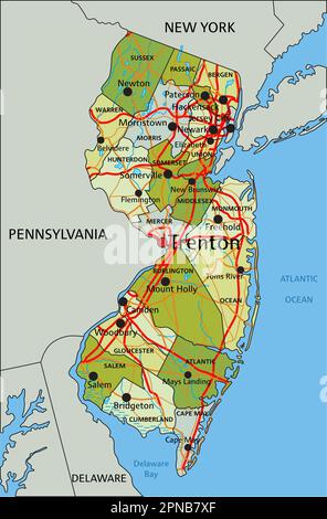 New Jersey - Highly detailed editable political map with labeling Stock ...