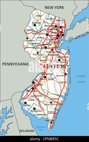 High detailed New Jersey road map with labeling Stock Vector Image ...