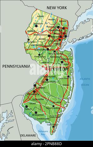 High detailed New Jersey road map with labeling Stock Vector Image ...