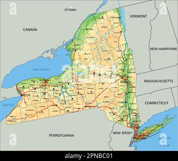 High detailed New York physical map with labeling Stock Vector Image ...