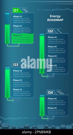 Vertical quarterly roadmap for game project on dark background ...