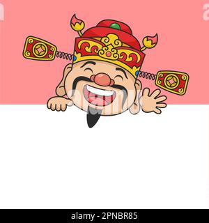 Cute Chinese New Year Fortune God Sitting With Scroll Stock Vector ...