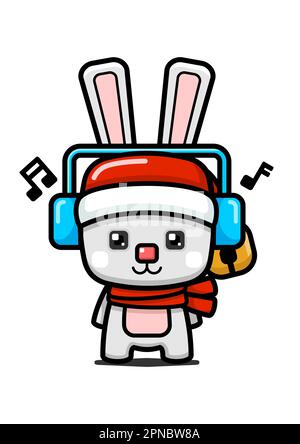 Cute cartoon bunny wearing santa hat. Winter 2023, Christmas and New ...