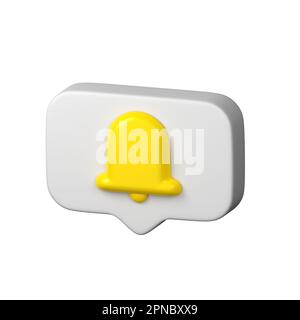 Notification bell on speech bubble 3d render. Illustration of simple ...