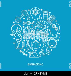 Biohacking concept icon set in neon style. Gene changing symbols ...