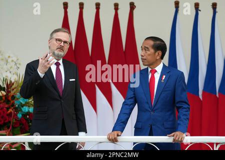 Czech Prime Minister Petr Fiala speaks during the press conference ...