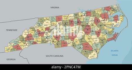 North Carolina - Highly detailed editable political map with labeling ...