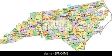 North Carolina - Highly detailed editable political map with labeling ...