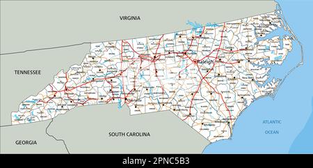 High detailed North Carolina road map with labeling Stock Vector Image ...