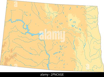 Highly detailed North Dakota physical map with labeling Stock Vector ...
