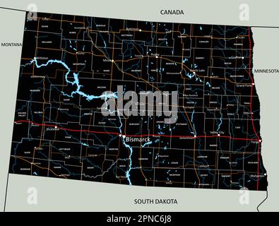 High detailed North Dakota road map with labeling Stock Vector Image ...