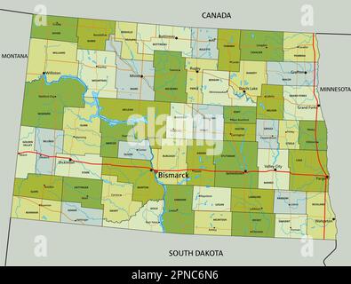 North Dakota - Highly detailed editable political map with labeling ...