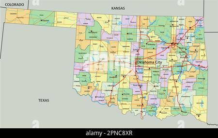 Oklahoma - Highly detailed editable political map with labeling Stock ...