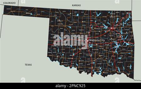 High detailed Oklahoma road map with labeling Stock Vector Image & Art ...