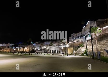 Tangier, Morocco 2022: night view of the medina centre promenade Stock ...