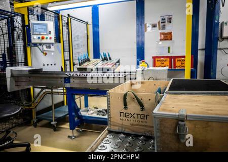 This photograph shows inside the Nexter Arrowtech factory, near Bourges ...