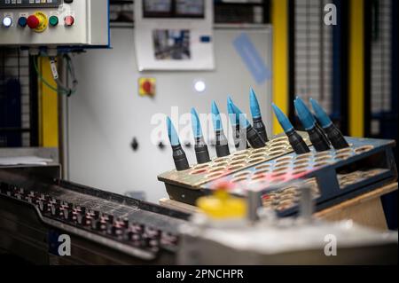 This photograph shows inside the Nexter Arrowtech factory, near Bourges ...