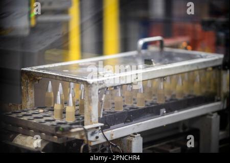 This photograph shows inside the Nexter Arrowtech factory, near Bourges ...