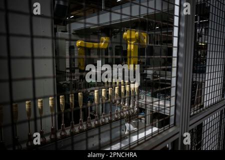 This photograph shows inside the Nexter Arrowtech factory, near Bourges ...