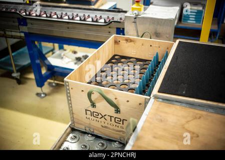 This photograph shows inside the Nexter Arrowtech factory, near Bourges ...