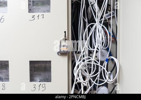 fiber optic switchboard with wires Stock Photo - Alamy