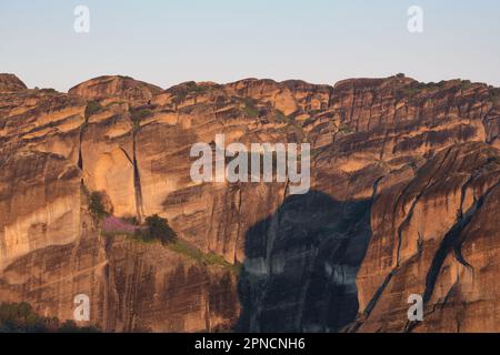 sunrise over Meteora in Spring with Athamanika mountains in the ...