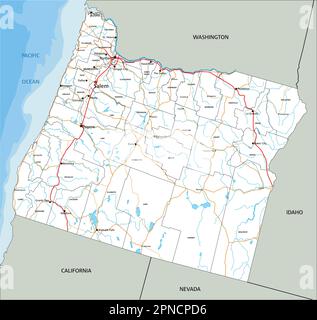 High detailed Oregon road map with labeling Stock Vector Image & Art ...
