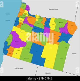 Colorful Oregon political map with clearly labeled, separated layers ...
