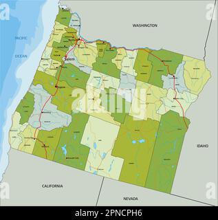 Oregon - Highly detailed editable political map with labeling Stock ...