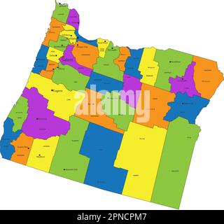 Colorful Oregon political map with clearly labeled, separated layers ...