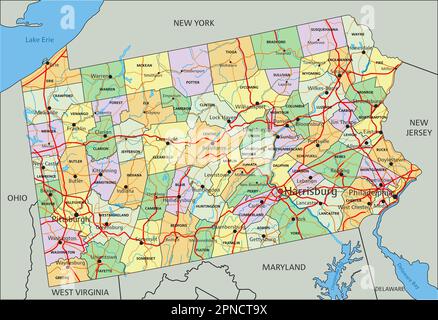 Pennsylvania - Highly detailed editable political map Stock Vector ...