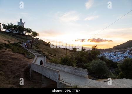 Chefchaouen, Morocco 2022: panoramic night view of the touristic blue ...