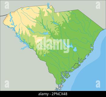 High detailed South Carolina physical map with labeling Stock Vector ...