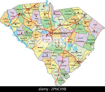 South Carolina - Highly detailed editable political map with labeling ...