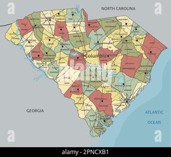 South Carolina - Highly detailed editable political map with labeling ...