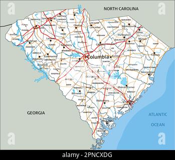 High detailed South Carolina road map with labeling Stock Vector Image ...