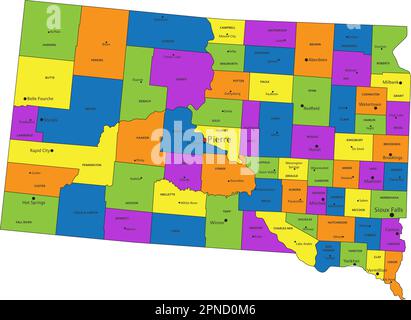 Colorful South Dakota political map with clearly labeled, separated ...