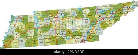 Tennessee - Highly detailed editable political map with labeling Stock ...