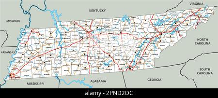 High detailed Tennessee road map with labeling Stock Vector Image & Art ...