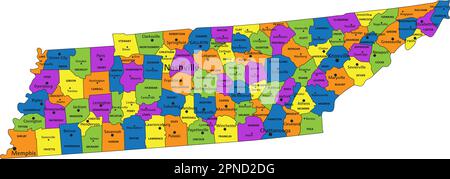 Colorful Tennessee political map with clearly labeled, separated layers ...