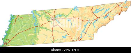High detailed Tennessee physical map with labeling Stock Vector Image ...