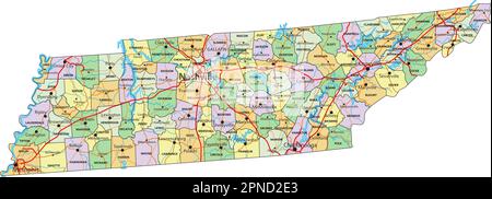 Tennessee - Highly detailed editable political map with labeling Stock ...