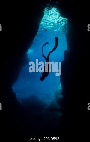 diver woman freediving in cave Stock Photo - Alamy