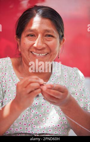A local native cotton weaver, Morrope, Lambayeque, Chiclayo, Peru Stock ...
