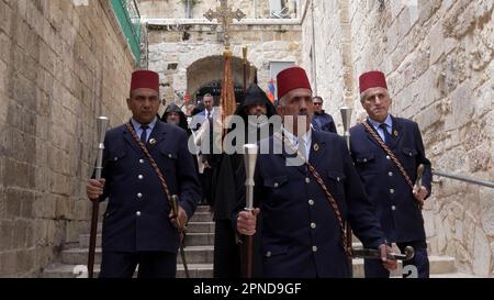 Muslim consular guards, also known as “Kawas” wearing red tarboosh hats ...