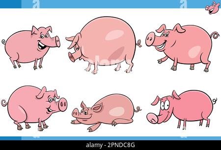 Cartoon illustration of funny pigs farm animals comic characters set ...