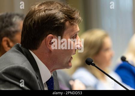 Congressman Dan Goldman speaks during joint announcement with Senator ...